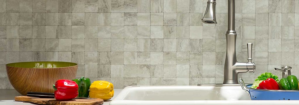 Aspect Peel and Stick Backsplash Tiles in Glass, Stone and Metal